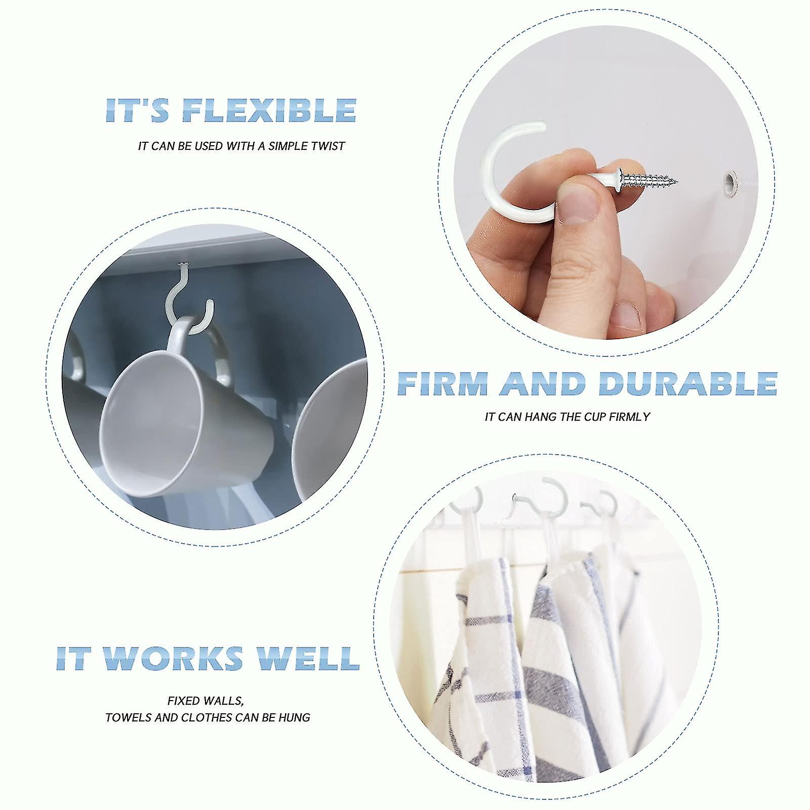 12 Pcs 2 Inch White Mug Cup Hooks Screw In Hooks Plastic Coated Ceiling ...