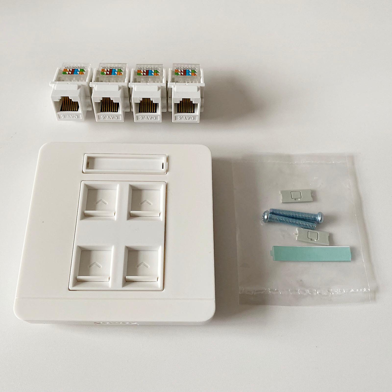 4-Port Network Wall Plug RJ45 Cat6 LAN Faceplate Gigabit Internet Jack ...