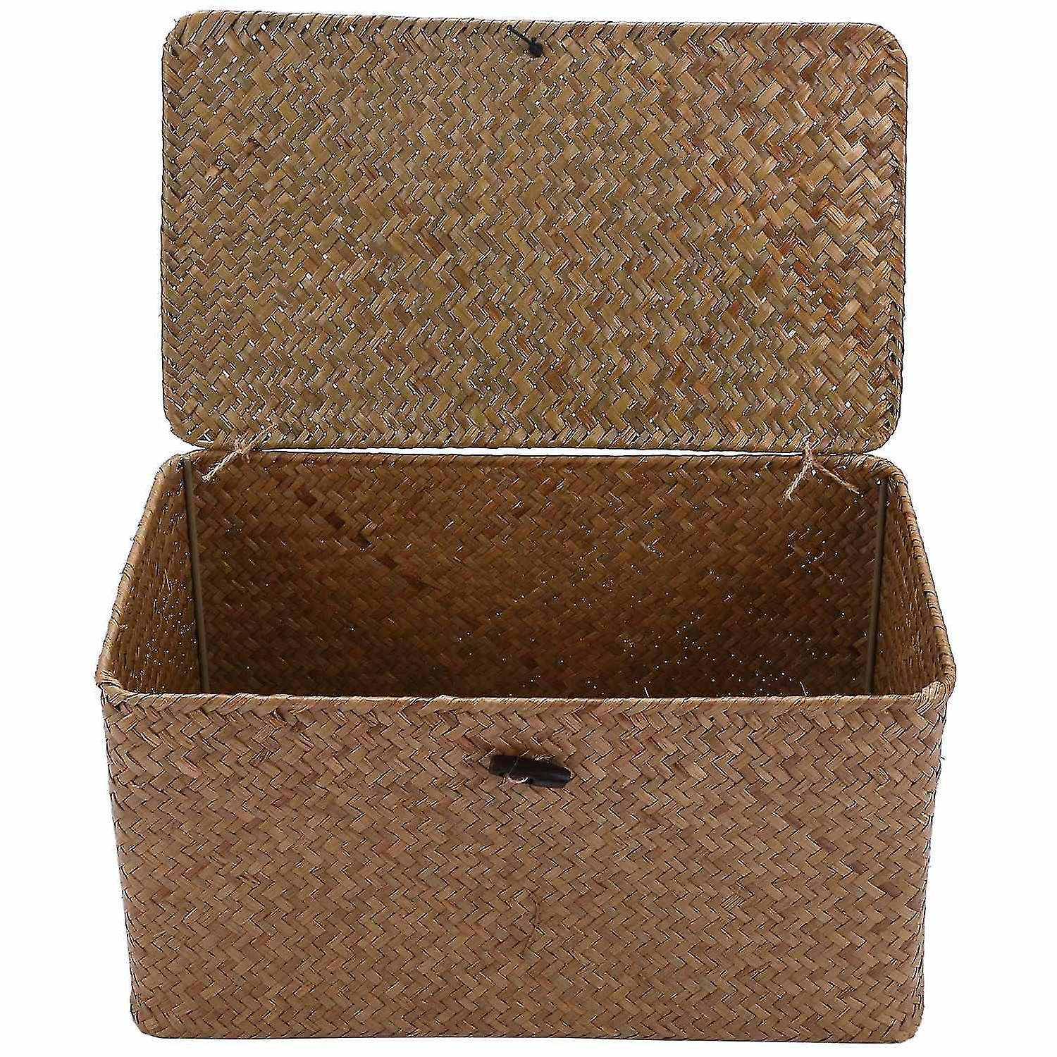 Straw Woven Stora Basket With Lid Makeup Izer Stora Box Seagrass ...