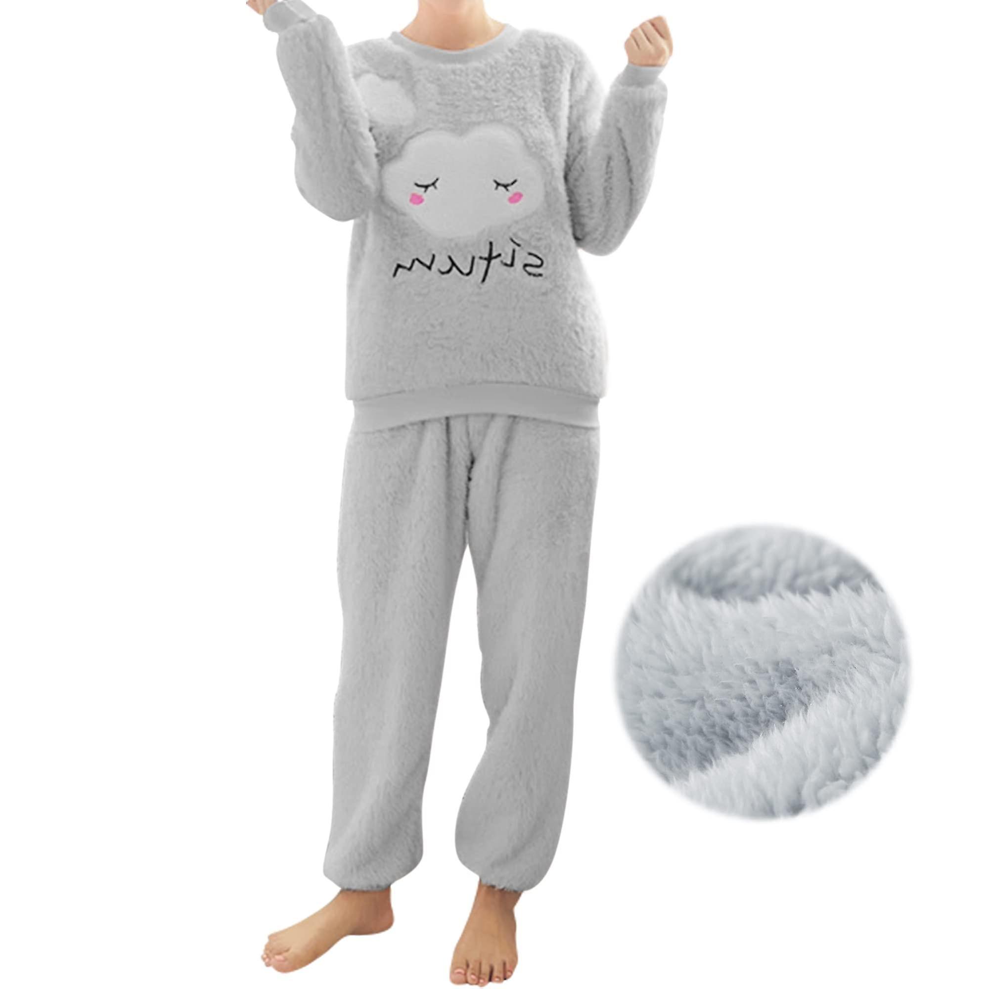 Women's Long Winter Pyjamas, Cuddly Two-piece Fleece Set Fluffy ...