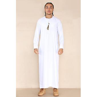 Men's Islamic White Jubba Robe Thobe Arab Eid Kaftan with Tassel ...