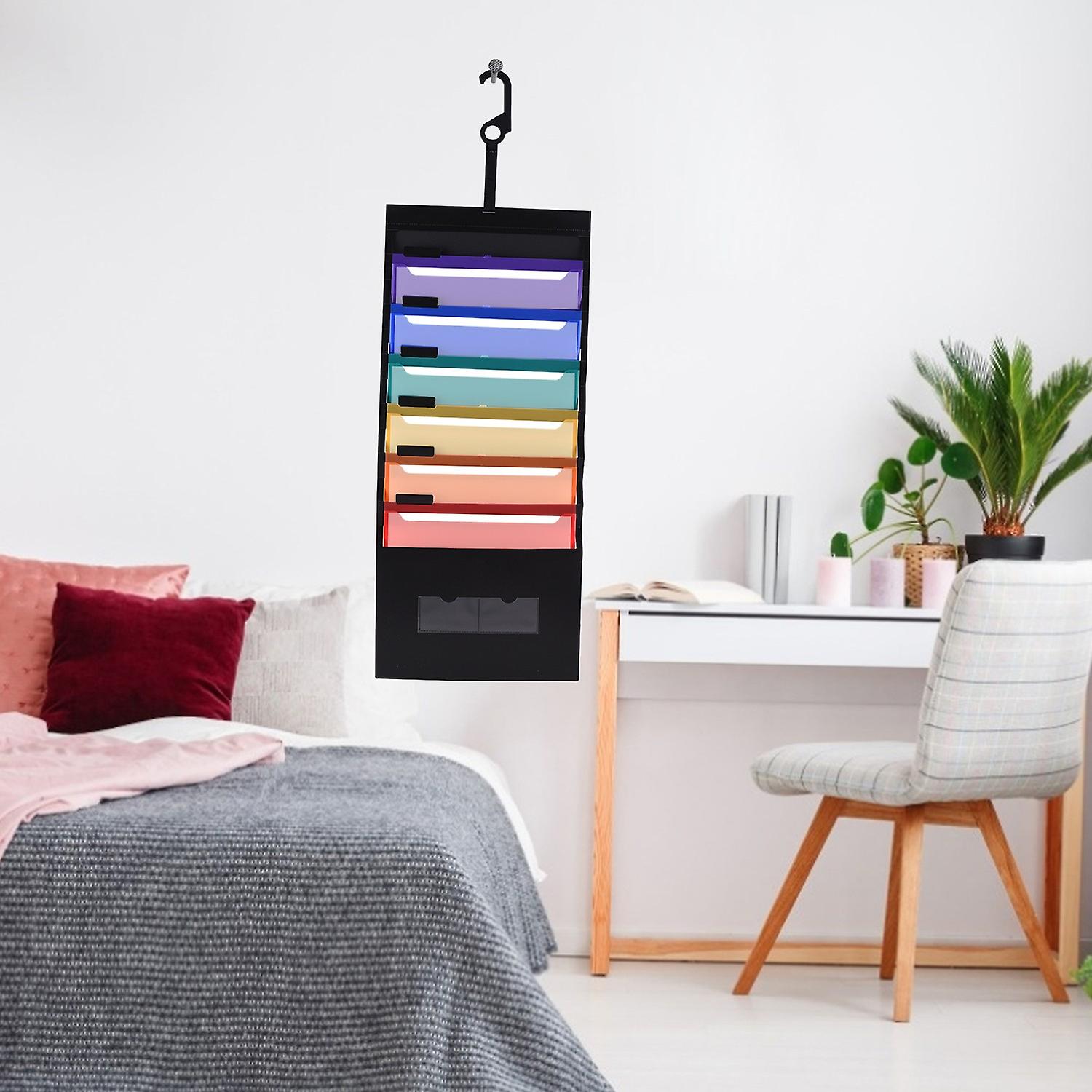 6 Pockets Hanging File Folder Accordian File Organizer A4 Size Wall ...