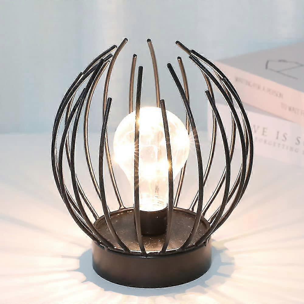 Metal Cage Table Lamp Cordless Battery Operated Lamp With Edison Style ...
