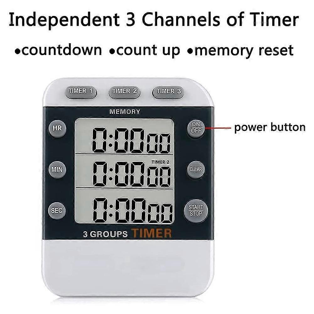 Digital Dual Kitchen Timer, 3 Channels Count Up/down Timer, Triple Cooking Timer, Large Display ...