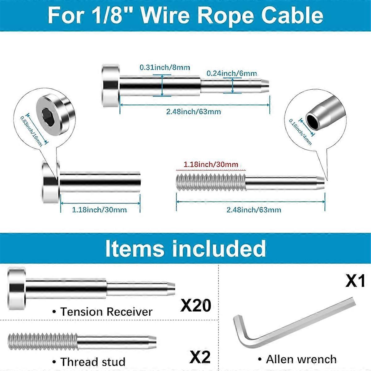 20Pack Invisible Cable Railing Kit,SST316Swage Tensioner and Terminal ...