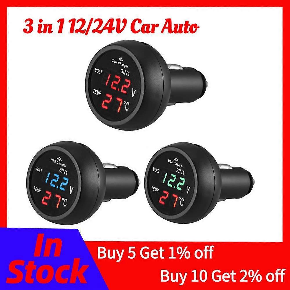 3 in 1 12/24V Car Volt Meter Auto LED Digital Voltmeter Gauge ...
