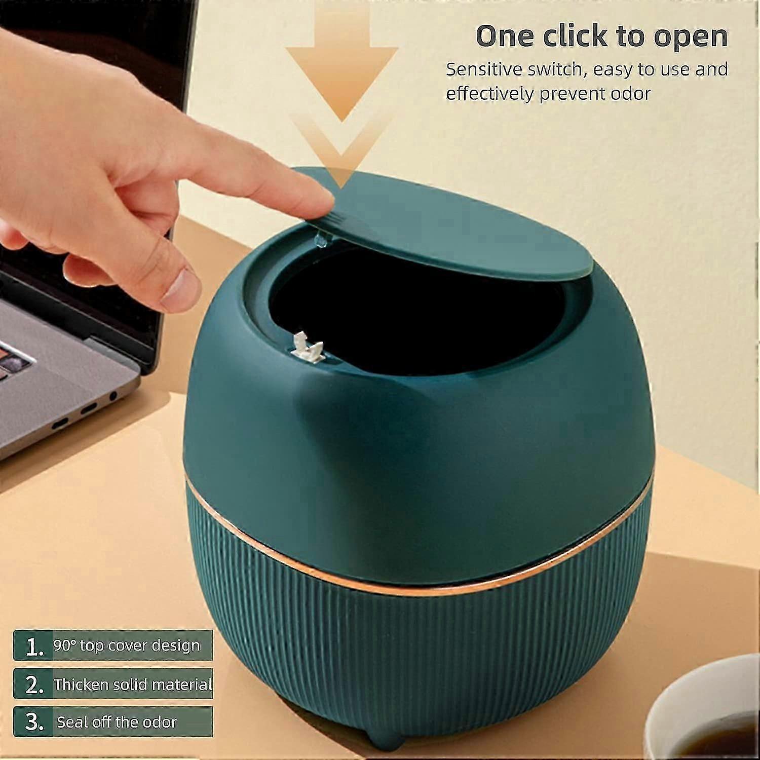 Mini Round Desktop Bin with Lid, Plastic, for Home, Kitchen, Bathroom ...