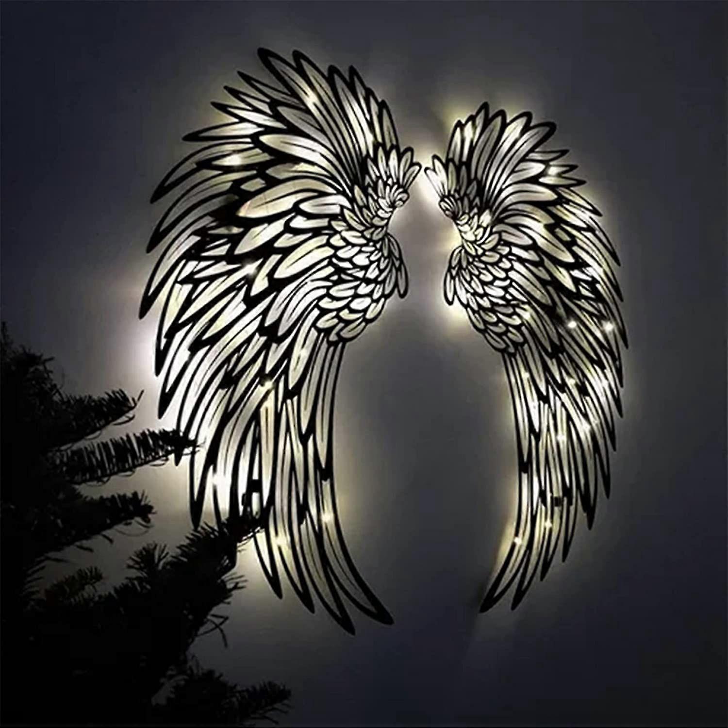 Metal Angel Wings Wall Decor, LED Angel Wings Wall Sculpture, Glowing ...