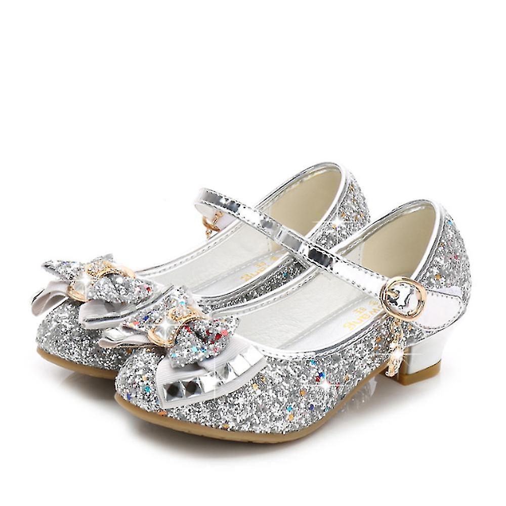 Princess Kids Leather Shoes For Girls Glitter Children High Heel Girls Shoes Butterfly Knot ...