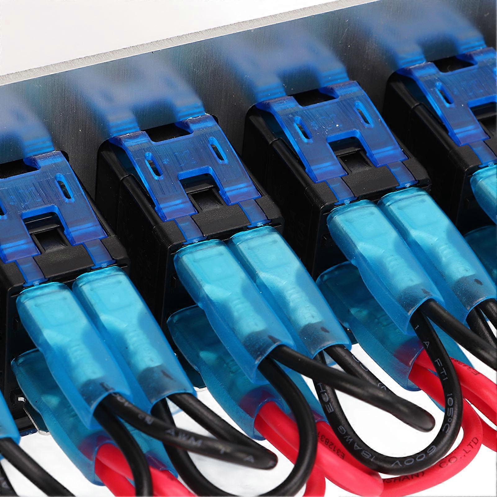 6 Gang Rocker Switch Panel 12V 24V Blue LED Waterproof SPST On Off Pre ...