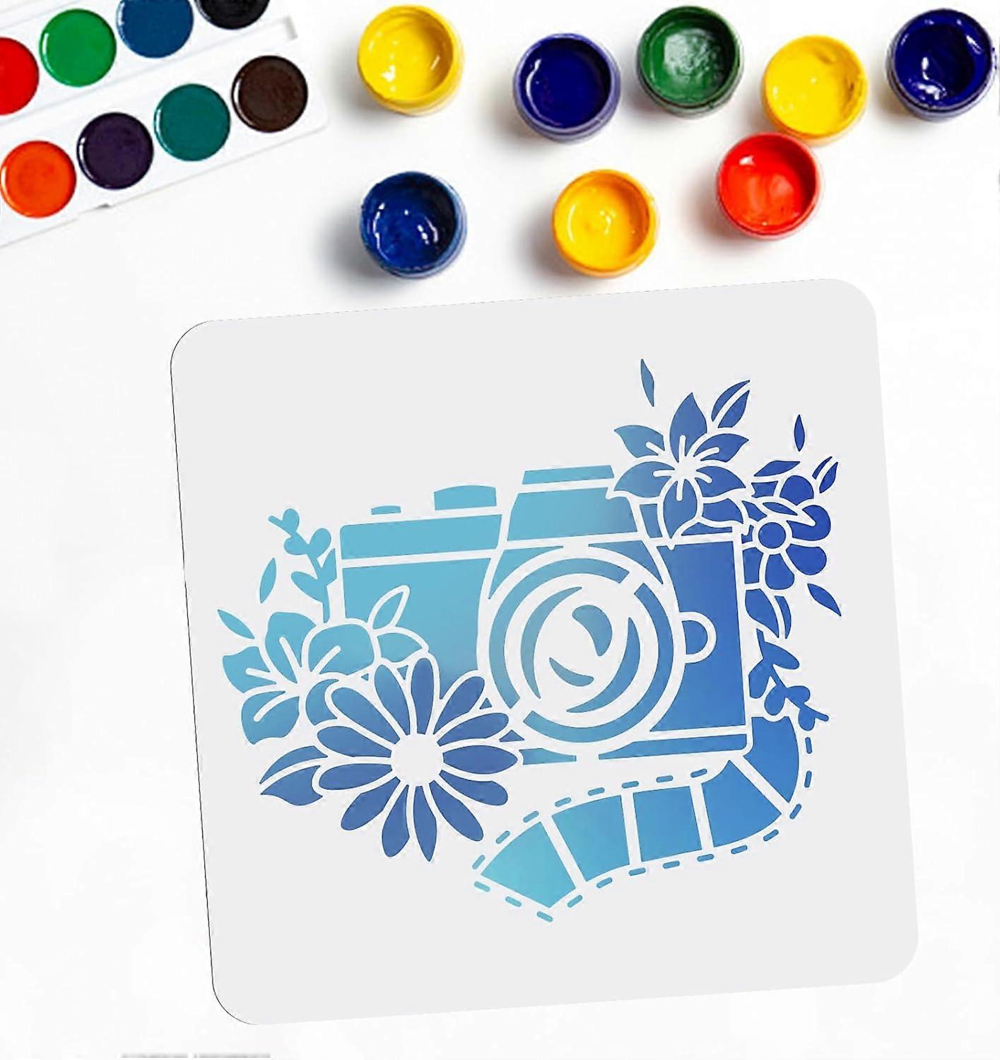 Camera Stencils for Painting Floral Camera Stencil 11.811.8 Inch Plastic Stencil Template for ...