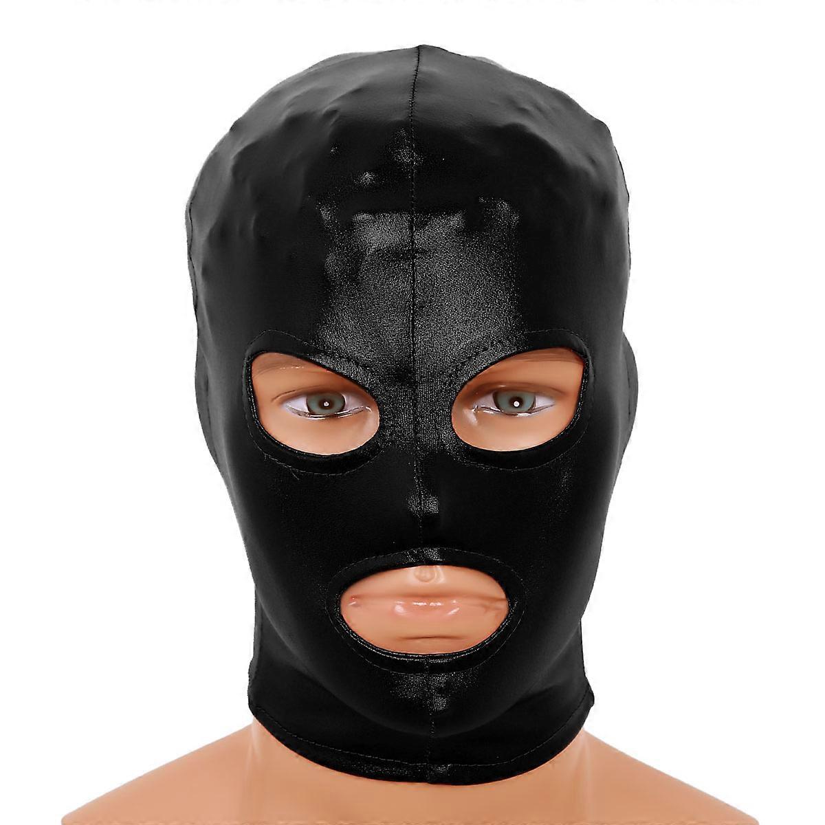 Unisex Latex Hood Mask Shiny Metallic Open Mouth Hole Headgear ...