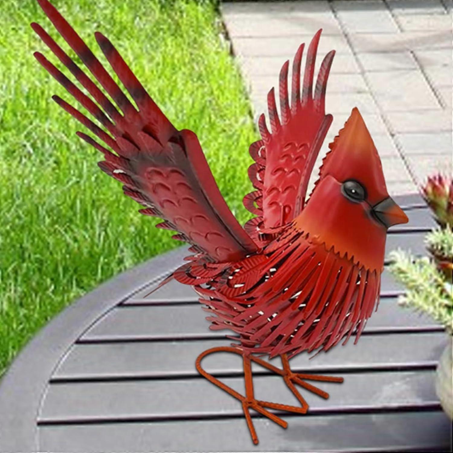Metal Yard Art, Metal Red Bird Outdoor Decor, 3D Handcrafted Metal Red ...