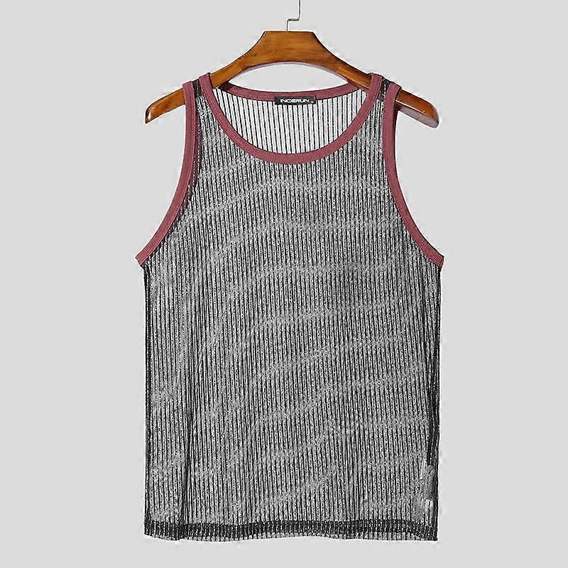INCERUN Summer Men Glitter Stitching Mesh Sheer Sleeveless Tank Tops ...