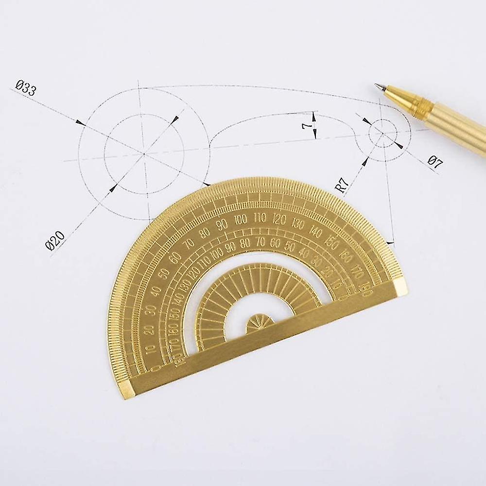 Brass Math Geometry Set Golden 12cm Ruler Protractor Triangle Ruler ...