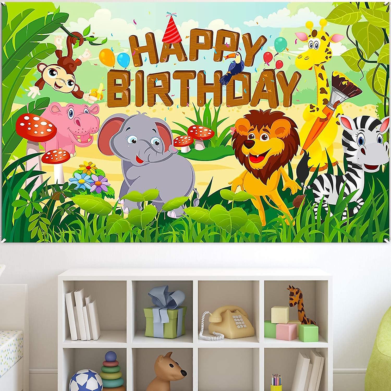Jungle Animals Happy Birthday Banner Safari Wild Animal Theme Birthday ...