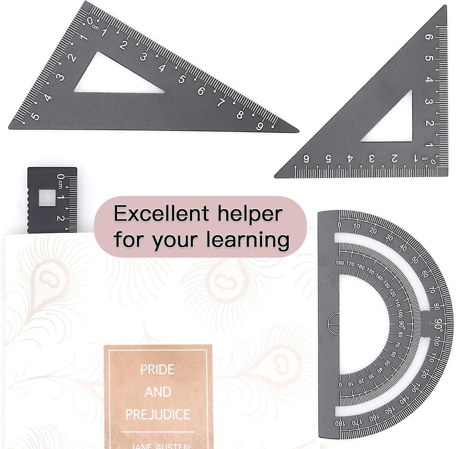 4 Pcs Black Metal Math Geometry Tools Aluminum Alloy Straightedge ...