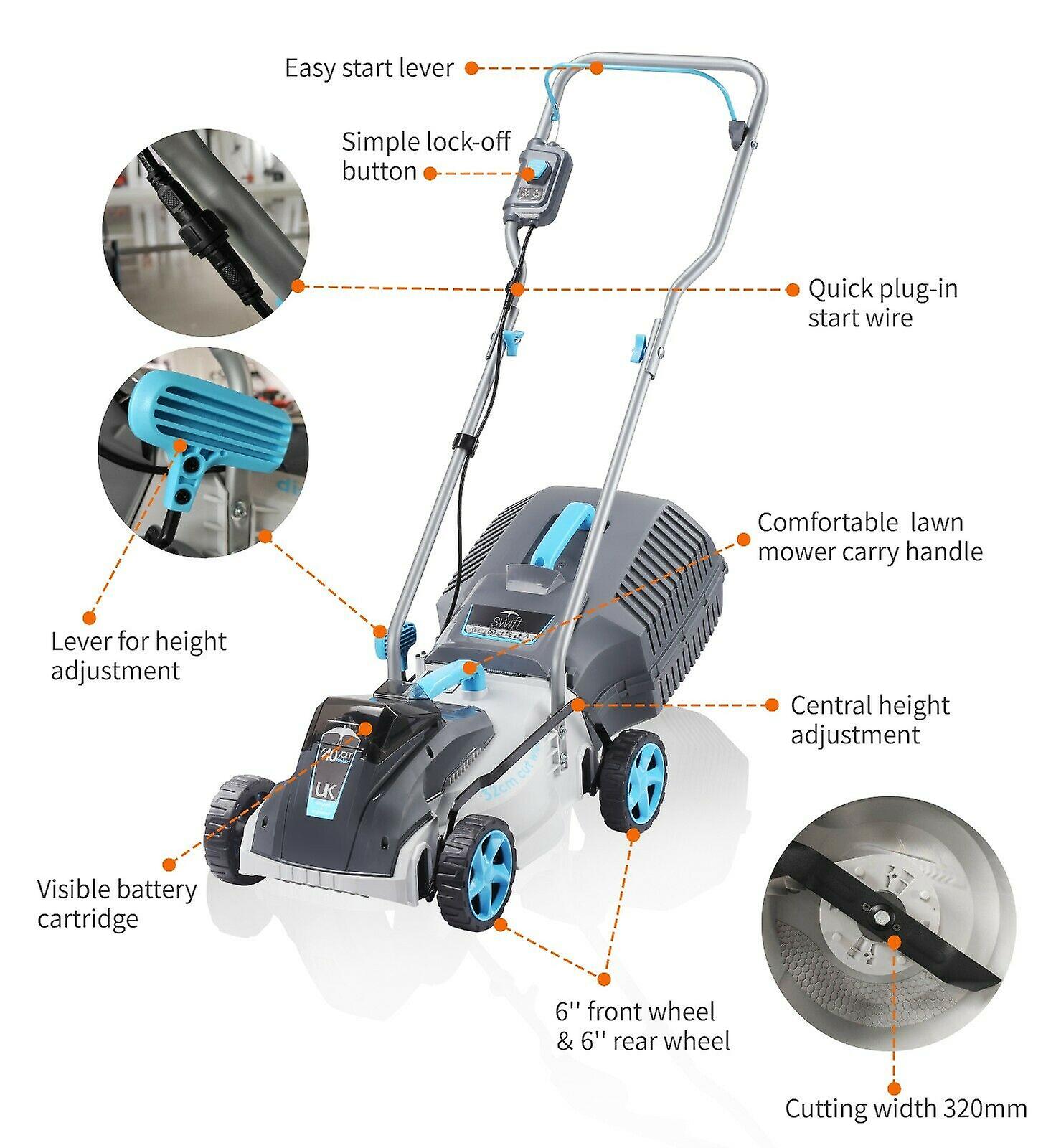 (kit) Swift 40V 32cm Cordless Battery Digital Compact Lawn Mower ...