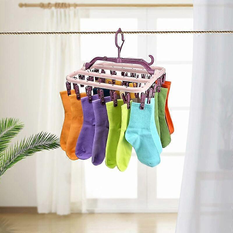 Socks Dryer, Plastic Hanging Drying Rack with 32 Foldable Hangers for ...