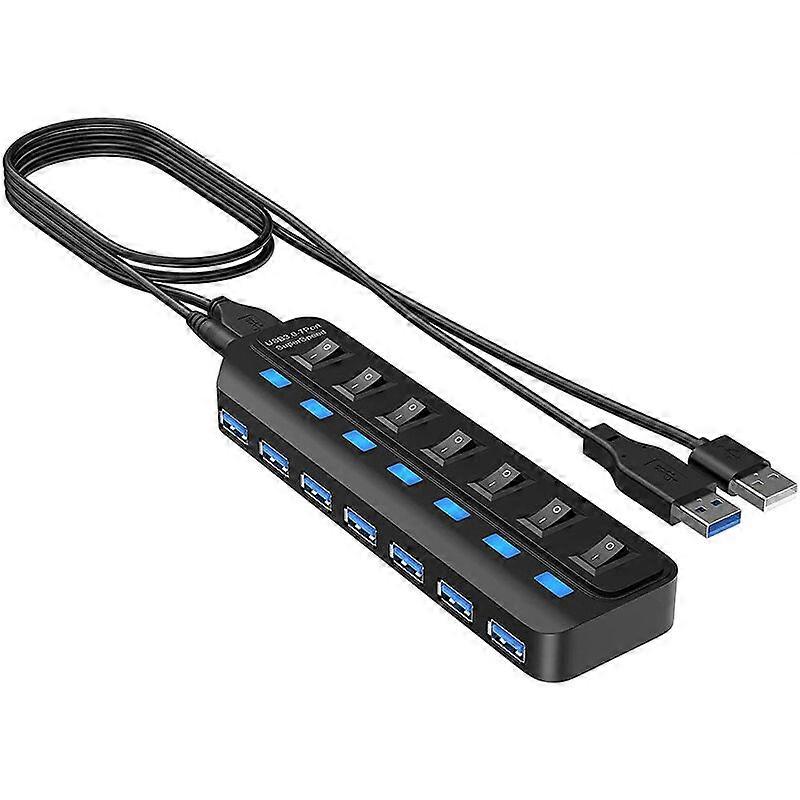 Powered USB 3.0 Hub 7 Port Data Hub with Individual Switches USB Splitter with Individual ...