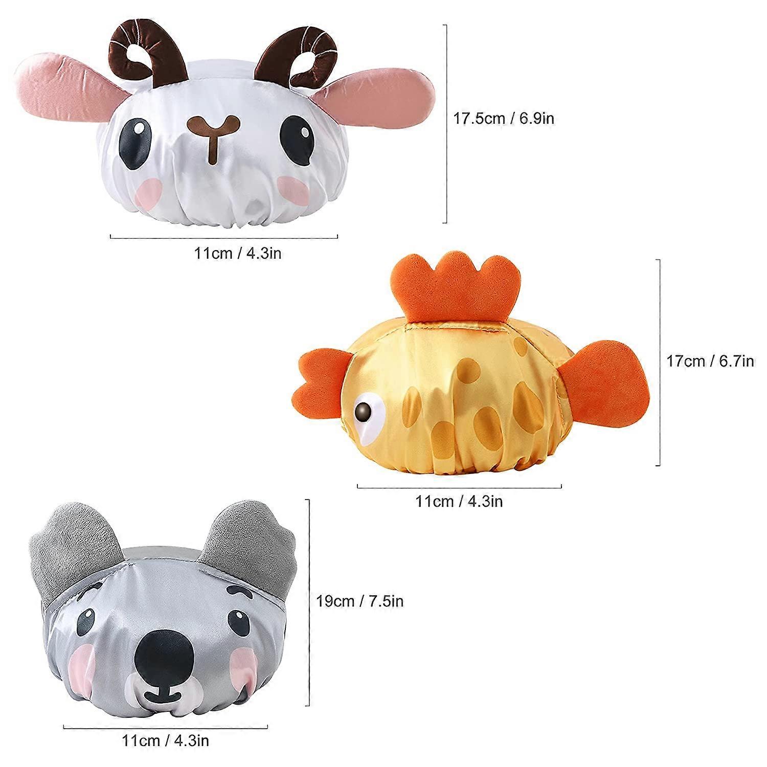 3pc Waterproof Reusable Bath Hat Kids Fun Cartoon Animal Shower Caps ...