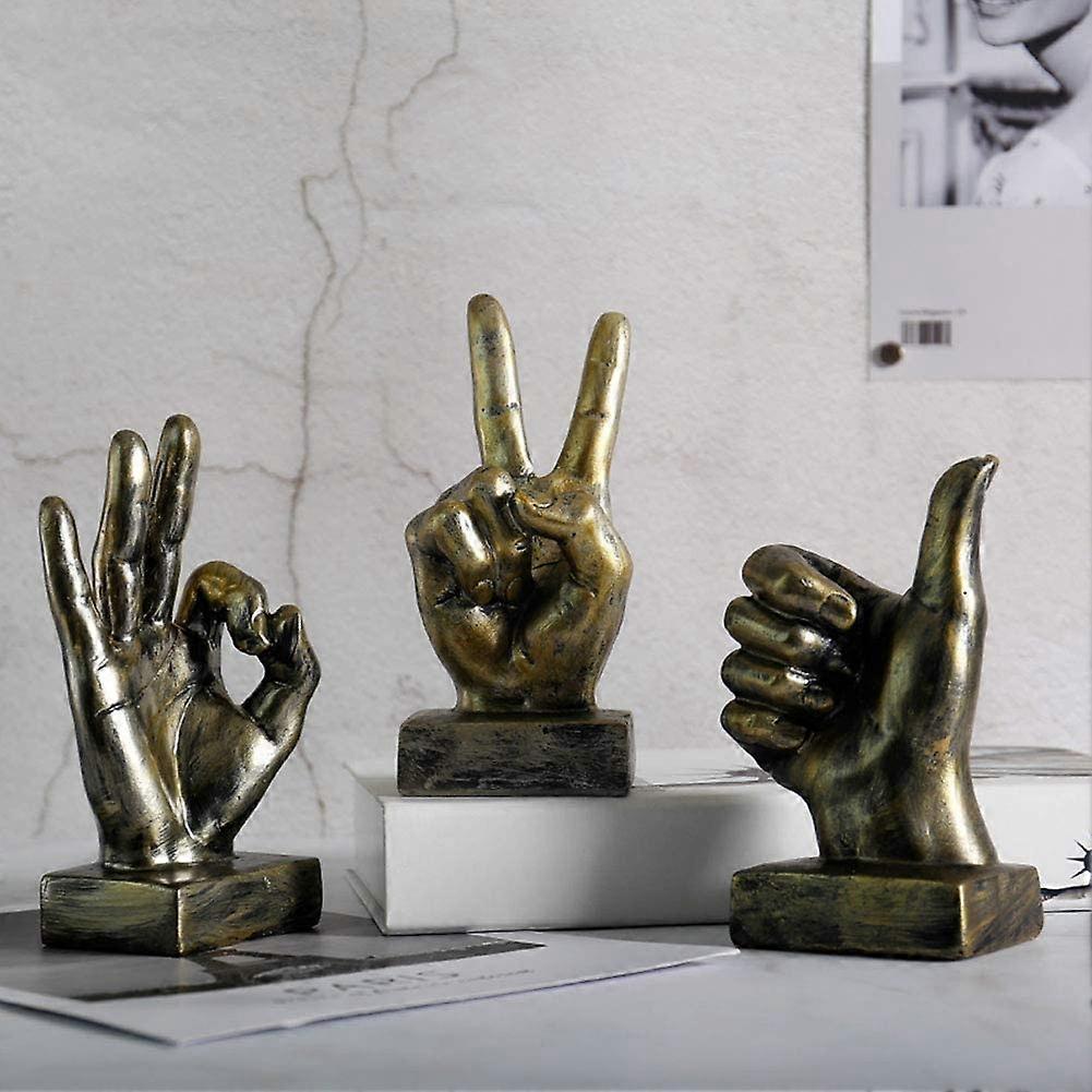 Gold Polyresin Hand Gesture Desktop Statues Finger Sculpture Decor ...