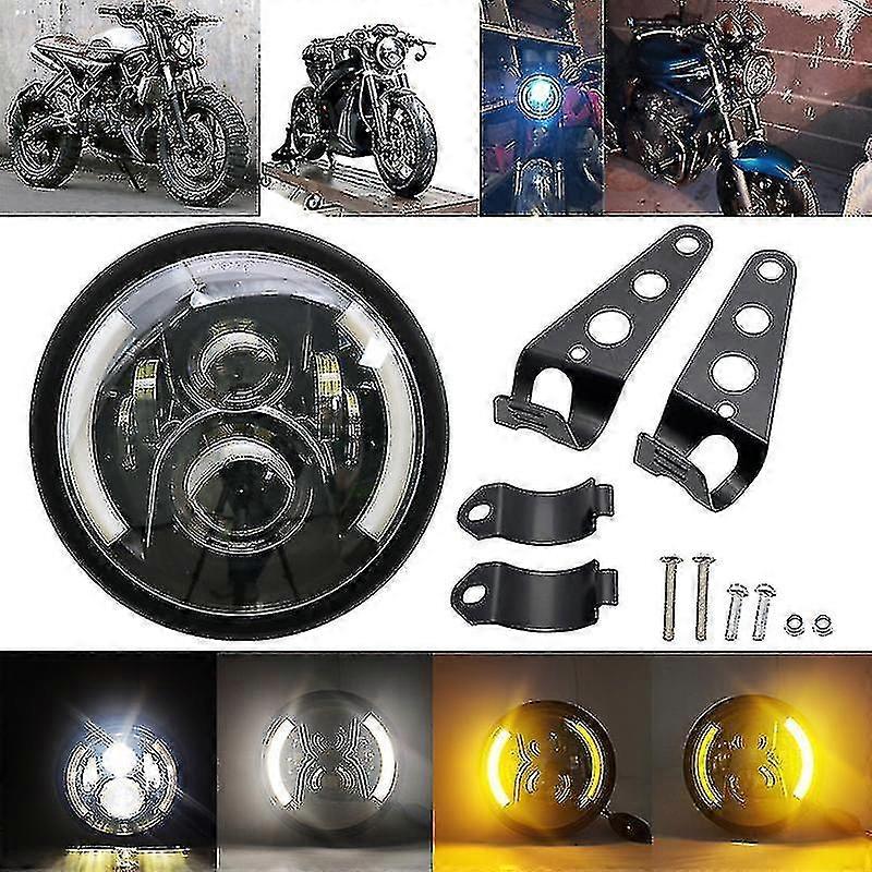Universal 7.5 Inch Led Retro Bucket Motorcycle Modified Headlight Hi/lo ...