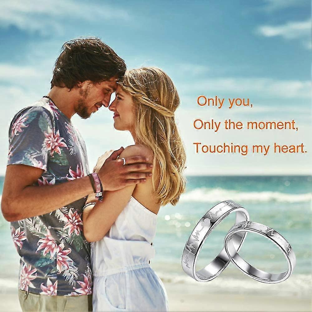 Heartbeat Ring, 1 Set Electrocardiogram Promise Rings Couples Open ...