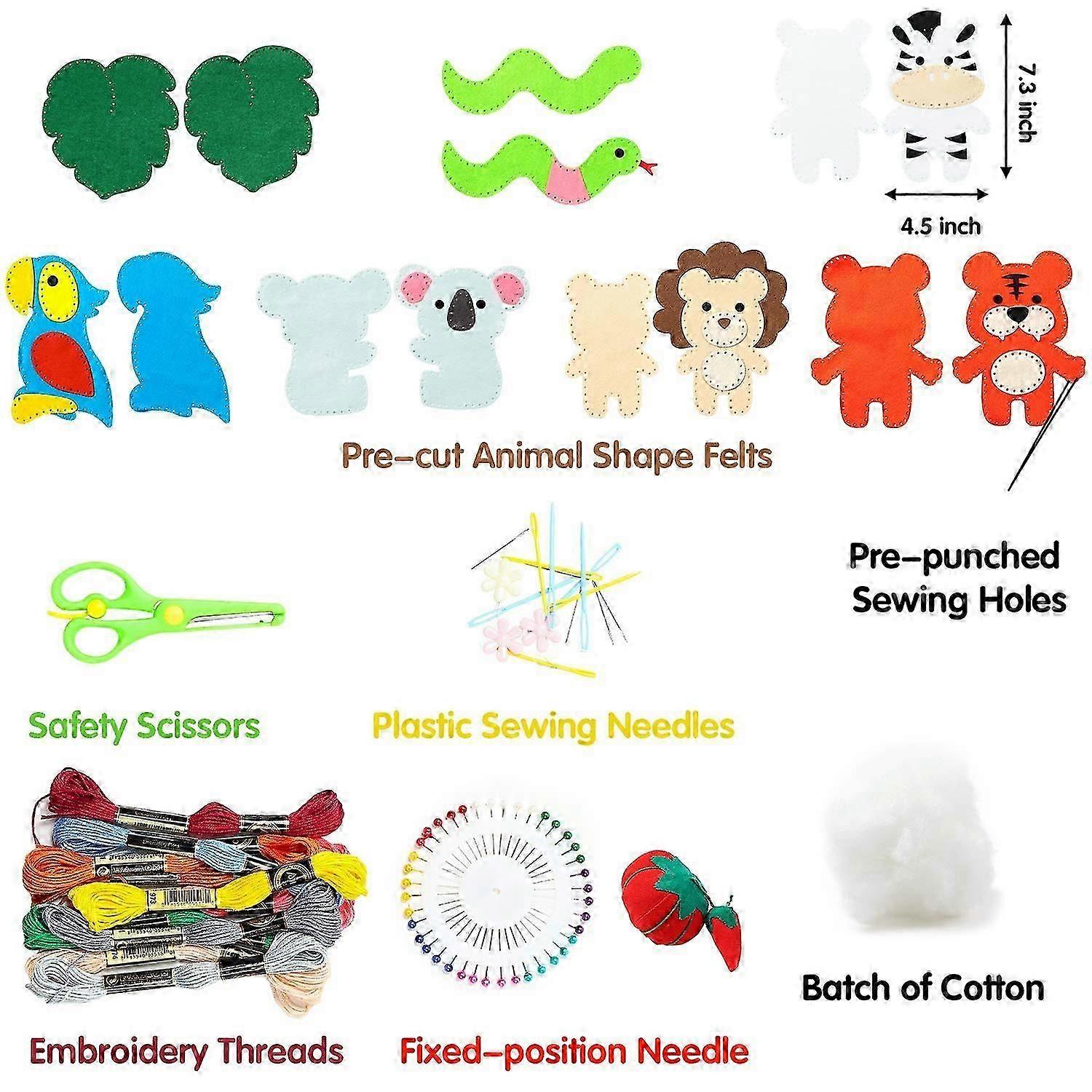 Jungle Animal Felt Sewing Kit For Kids Wild Animals Sewing Pack For ...