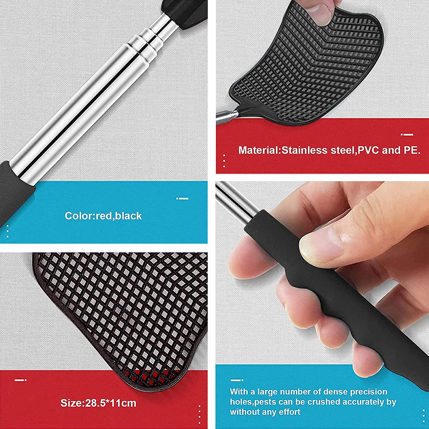 Extendable Fly Swatters 2 Pack,strong Fly Killer With Stainless Steel ...