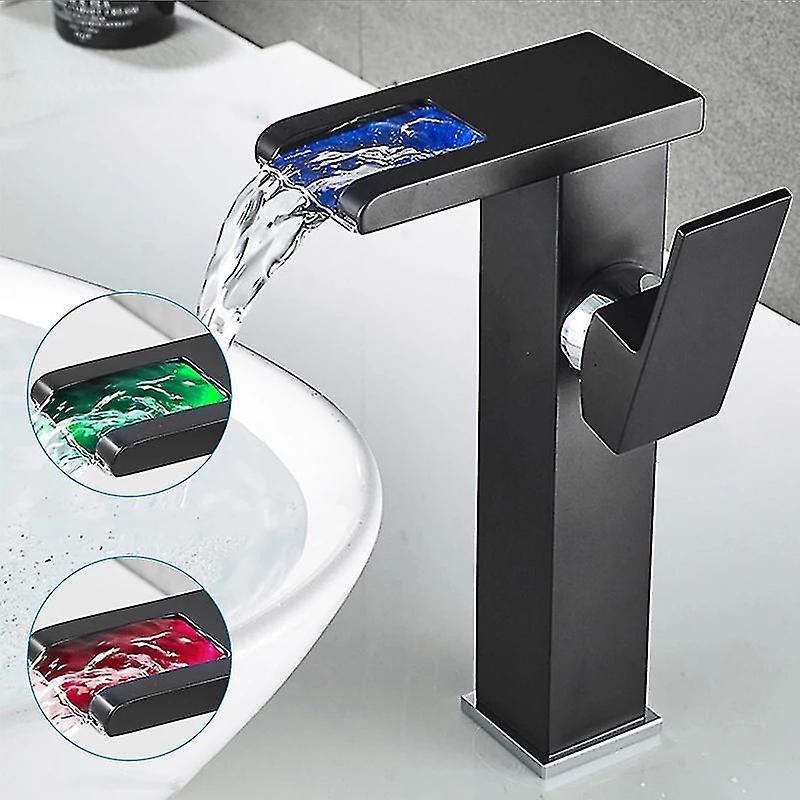 Brass Led Waterfall Bathroom Basin Faucet Cold Hot Water Mixer Crane ...
