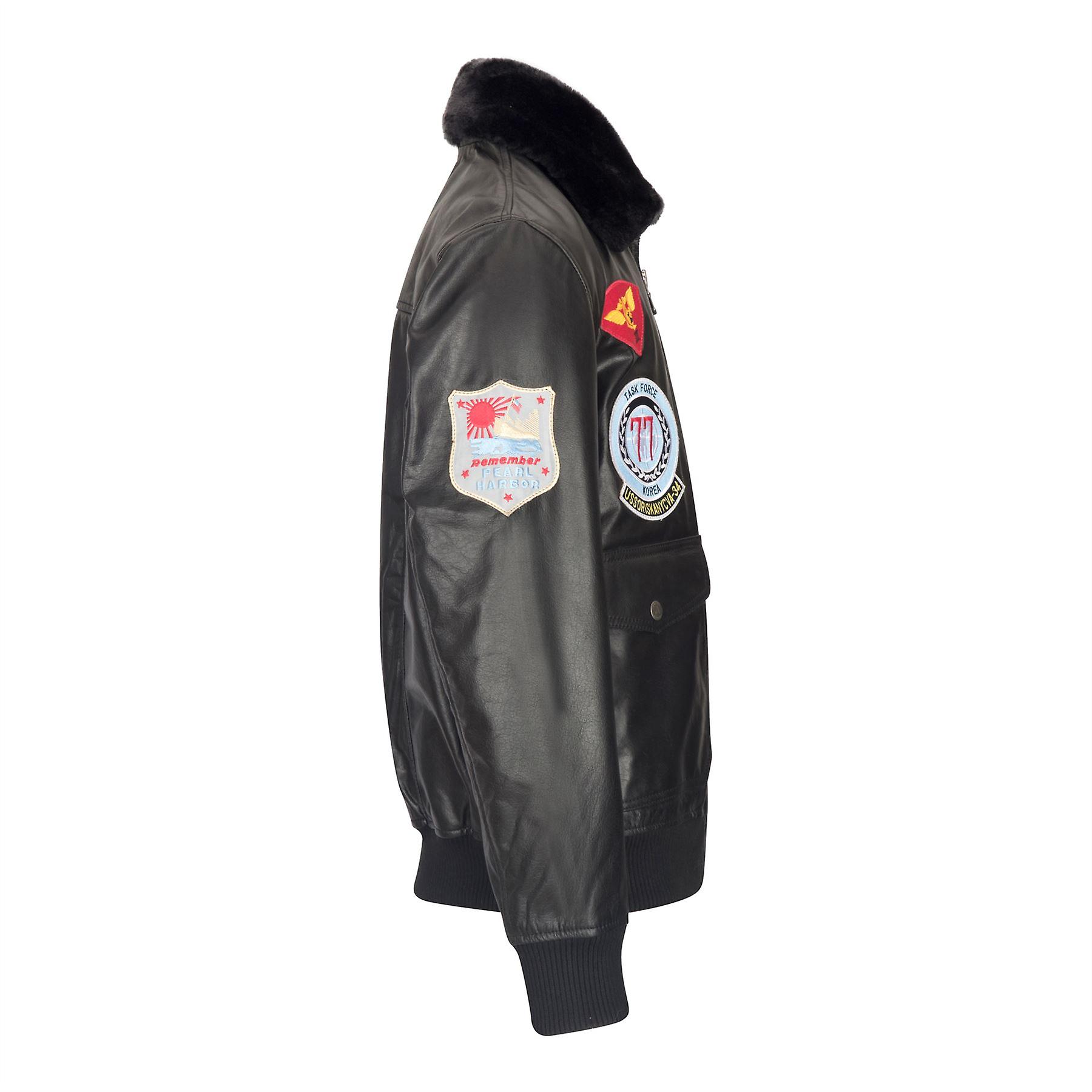 Men's Real Leather Bomber Jacket US Military Pilot Aviator Flying Fur ...