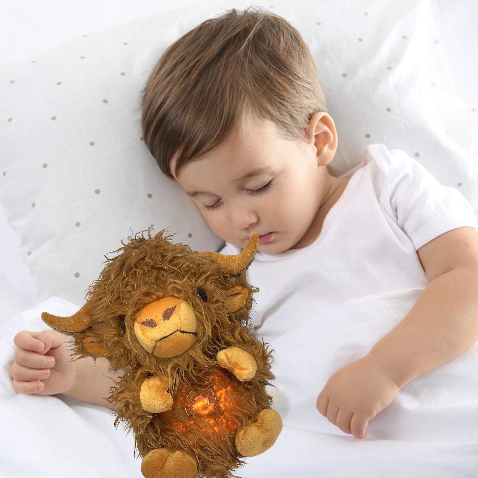 Baby Breathing Highland Cow Plush Toy with Soothing Music Light Musical ...