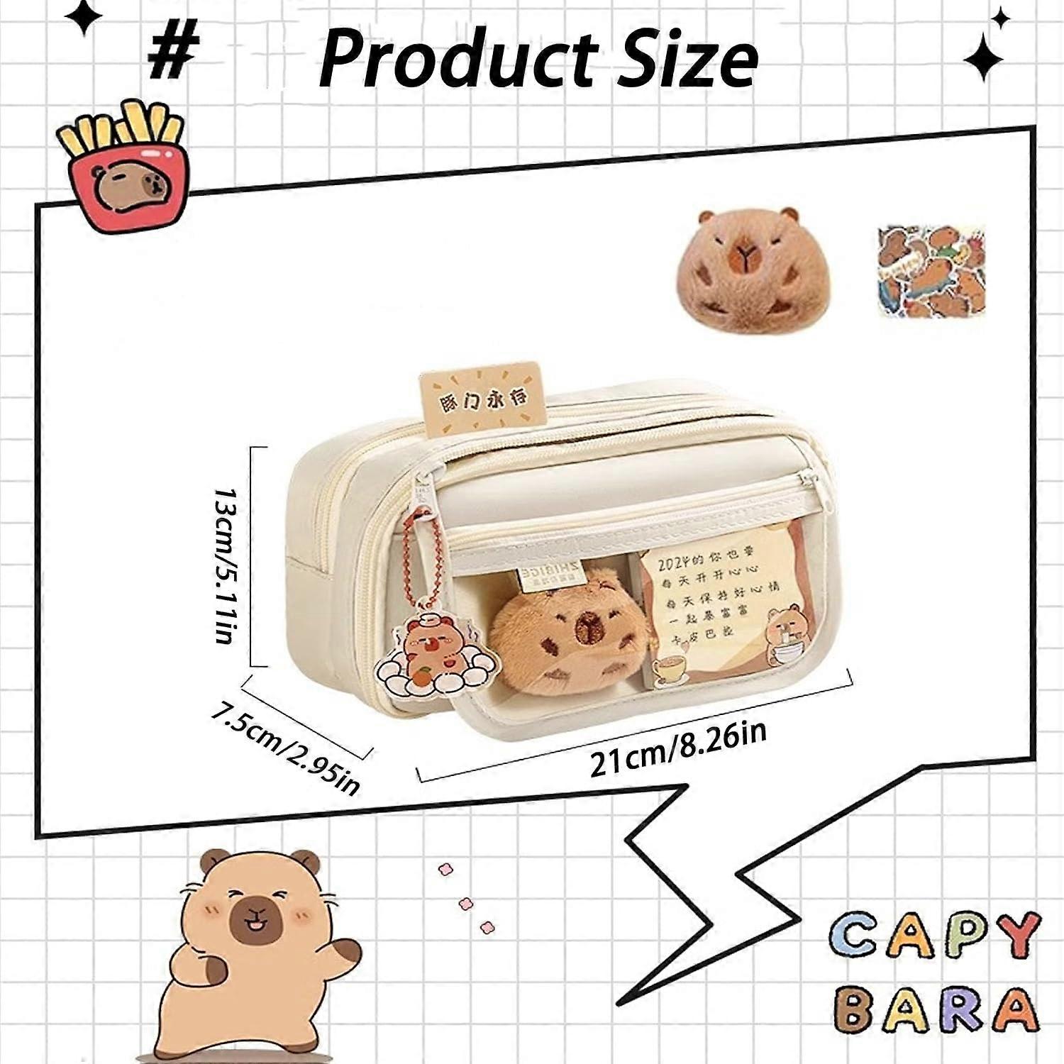 Capybara Pencil Case, Cute Kawaii Canvas Capybara Pencil Bag, Large Capacity Multi-Layer ...