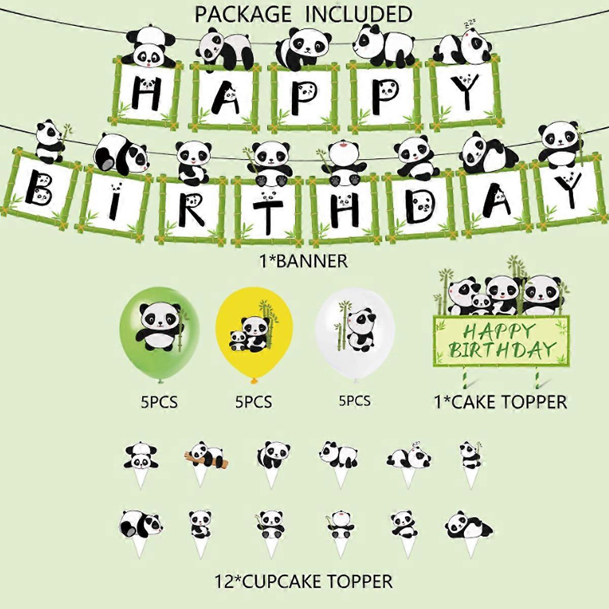 Panda Party Supplies, Panda Happy Birthday Banner, Balloons Cupcake ...
