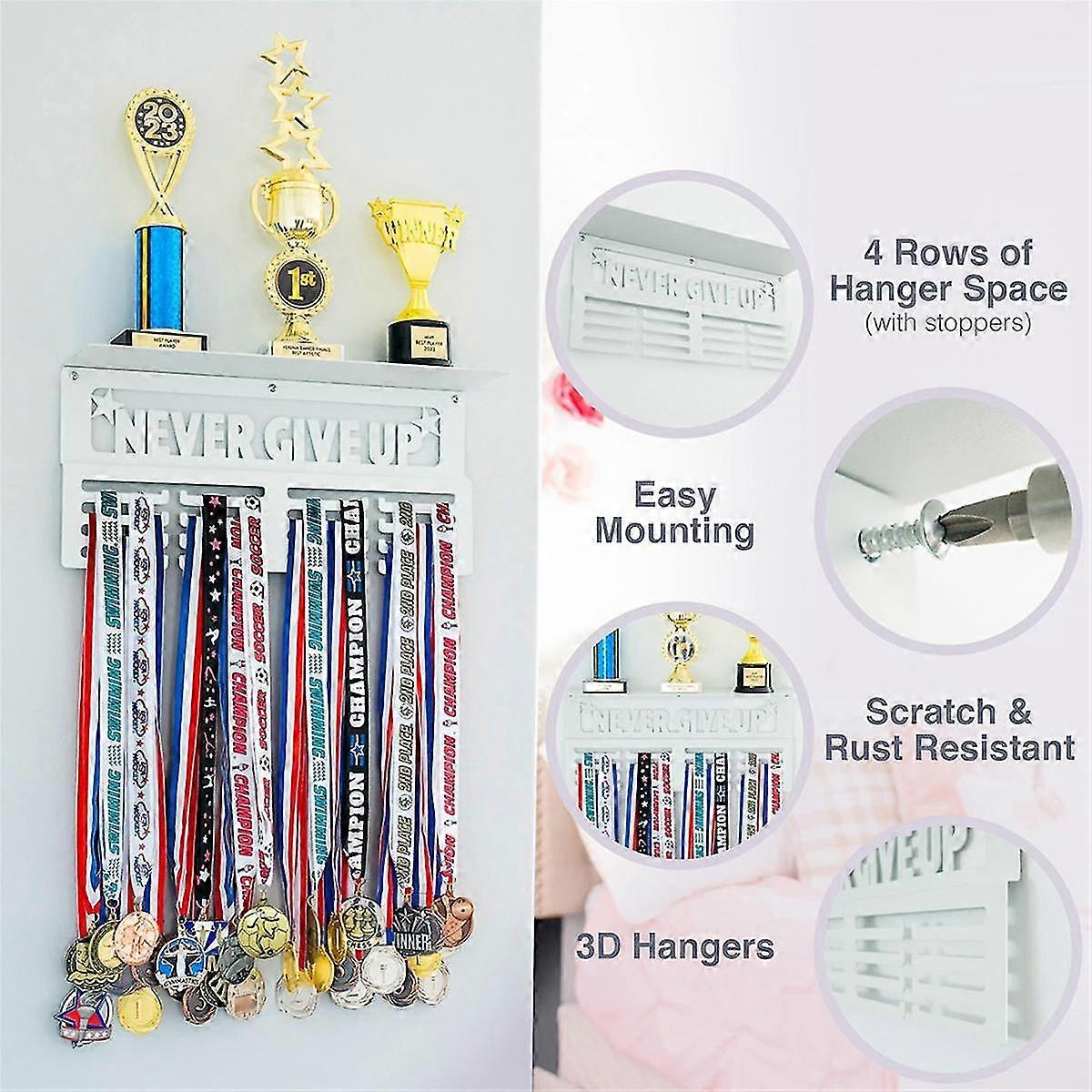 White Medal Hanger Display With Shelf - Easy Install Metal Award Rack ...