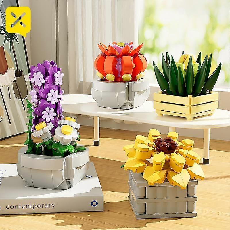 Building Blocks Flowers Plants Bonsai Succulent Potted Assembly Bricks ...