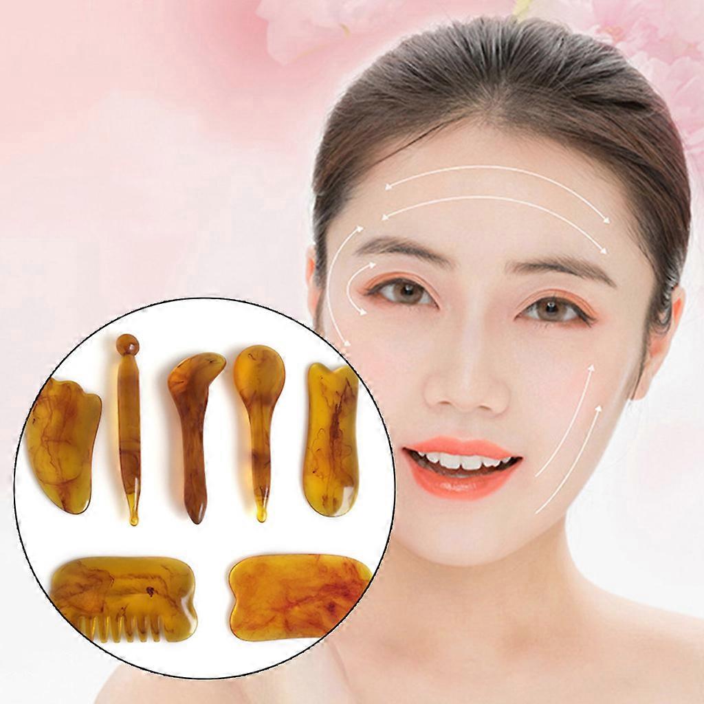 7pcs Natural Resin Amber Massage Scraping for Face Neck Gua Sha Scraper ...