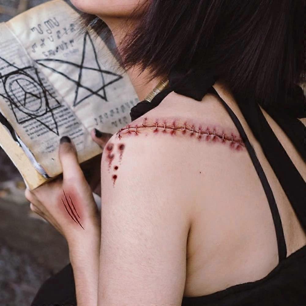 10 Sheets 3D Body Face Scar Realistic Fake Bloody Wound Scab Temporary ...