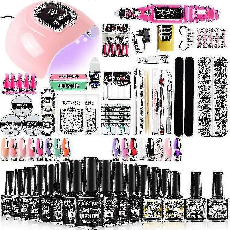 Nail Gel Kit Professional Nail Set With 120w/54w Uv Nail Lamp And Nail ...