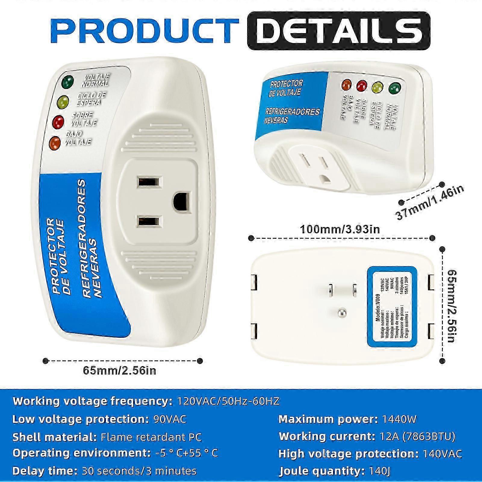 Voltage Protector 120V 1400W Outlet Plug Self-Recovering Surge ...