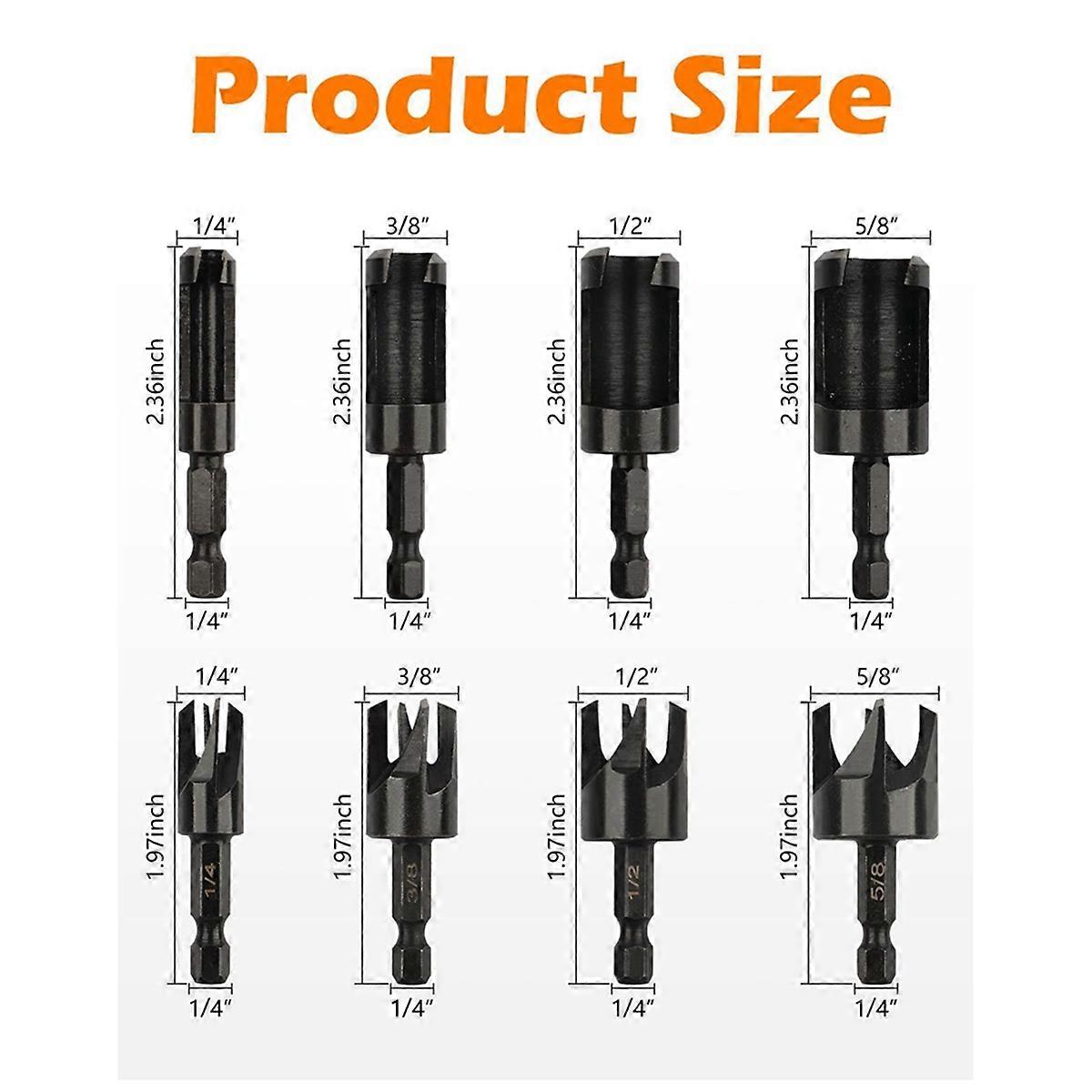 Plug Cutter, 8Pcs Wood Plug Cutters Drill Bit Set with 1/4 Hex Shank ...