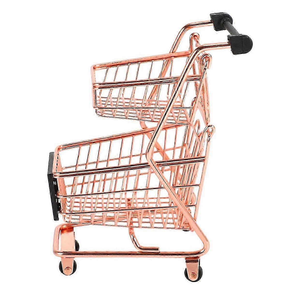 Two-Tier Foldable Metal Shopping Trolley with Rose Gold Finish, Wrought ...