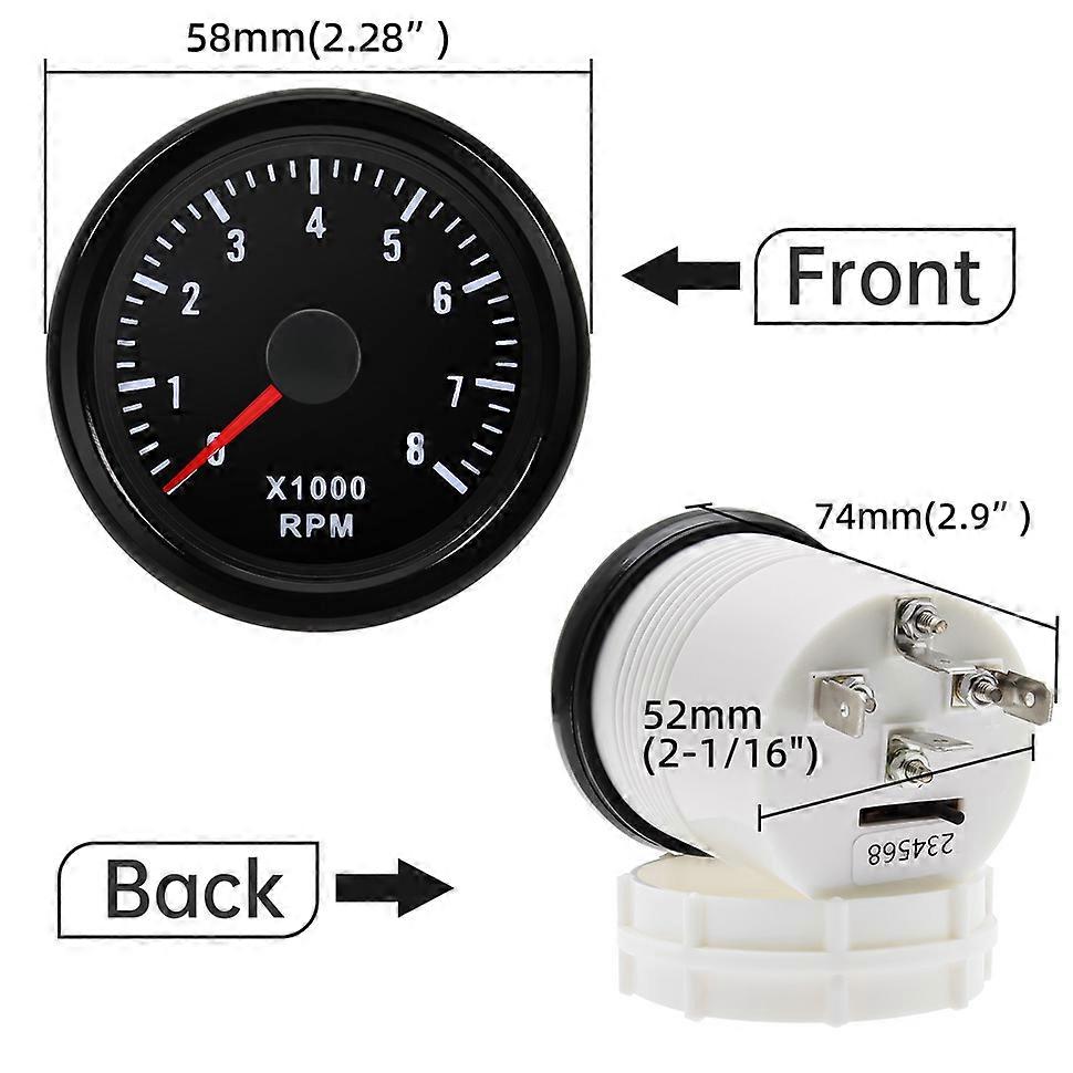 52mm Auto Tachometer White LED 0-8000 RPM Meter Car Gauge 1-8 Cylinders ...