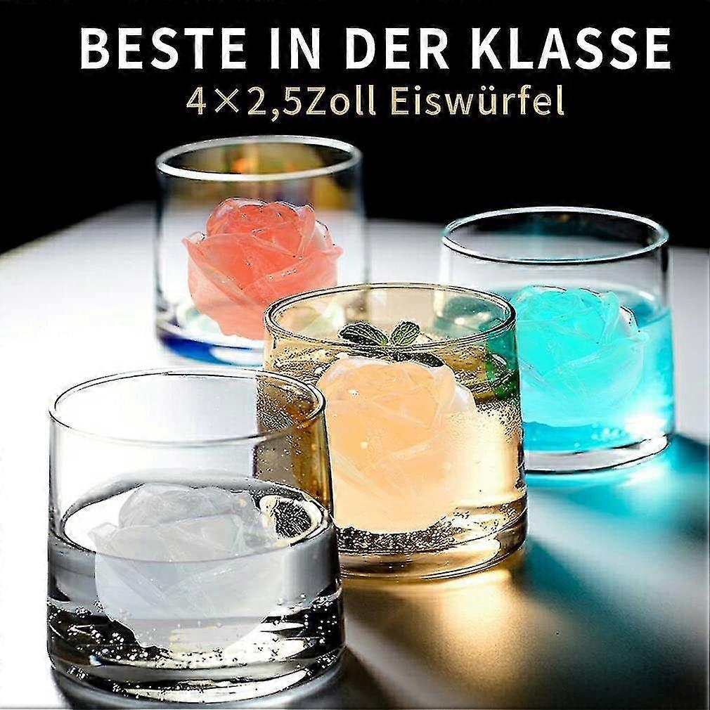 Ice Cube Tray Rose, Xxl 63mm 4-compartment Ice Cubes In Rose Design ...