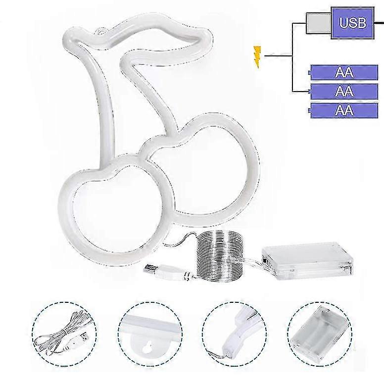 Cherry Neon Sign, Led Neon Light Wall Light Wall Decor, Battery Or Usb ...