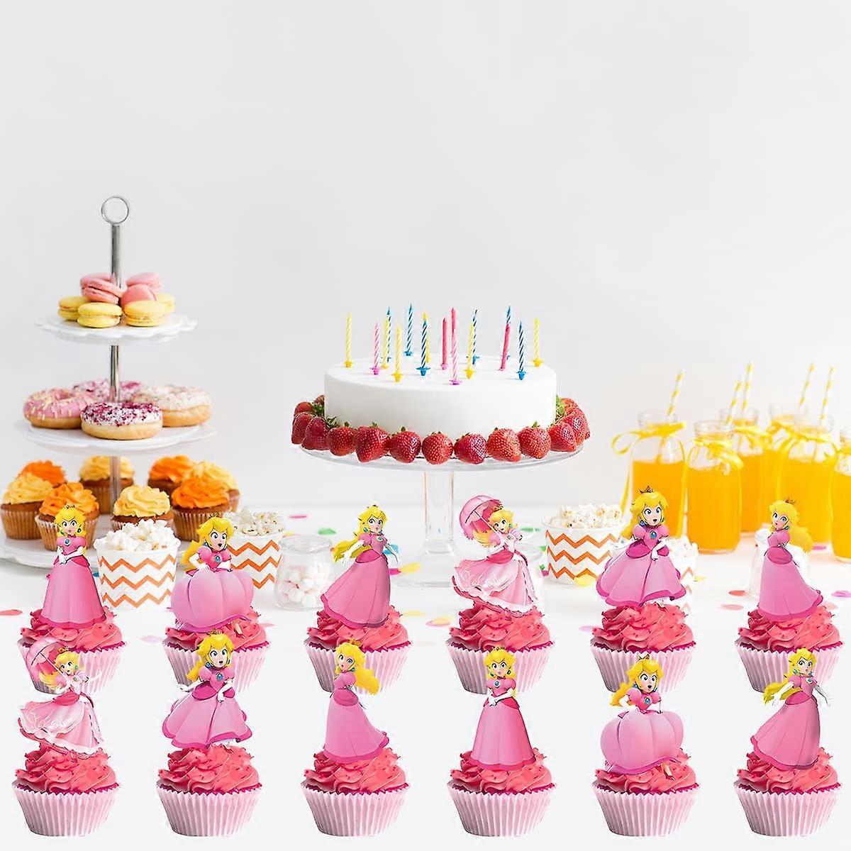 48 Peach Princess CupCake Topper, Princess Peach Party Supplies, Peach ...