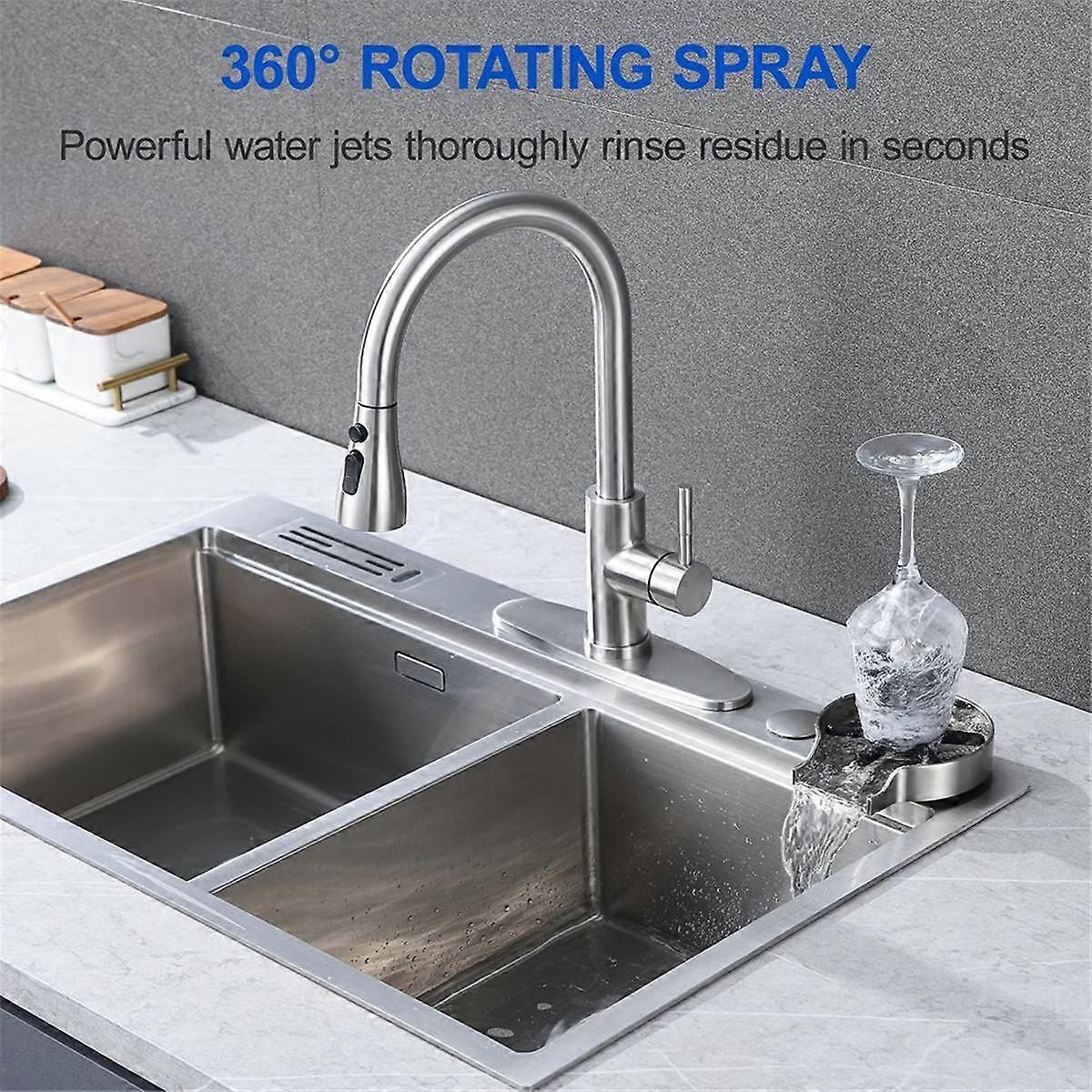 Metal Glass Rinser for Kitchen Sink 360 Rotary Cup Washer with Brush ...