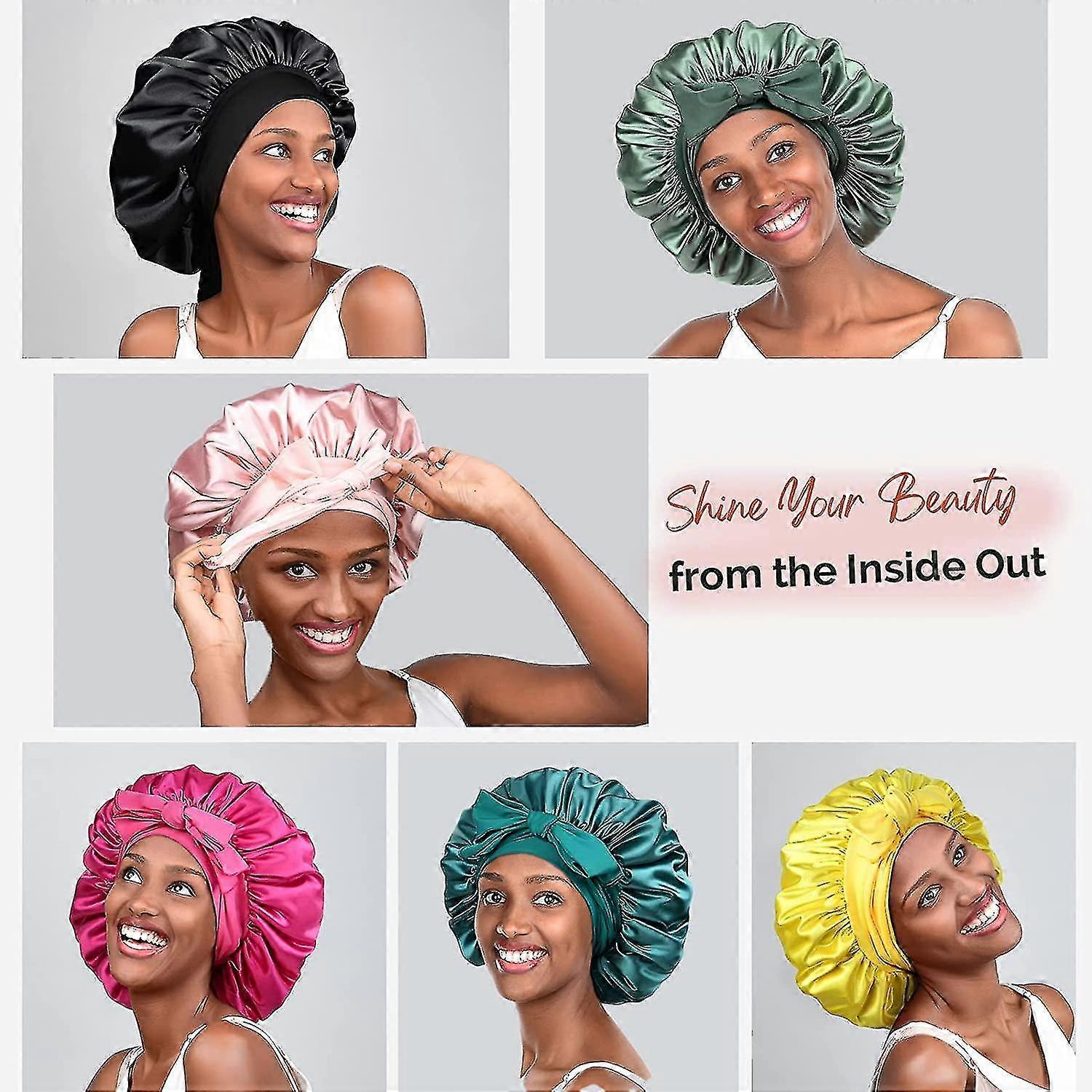 Black Silk Satin Bonnet For Sleeping Double Layer Satin Lined Hair ...