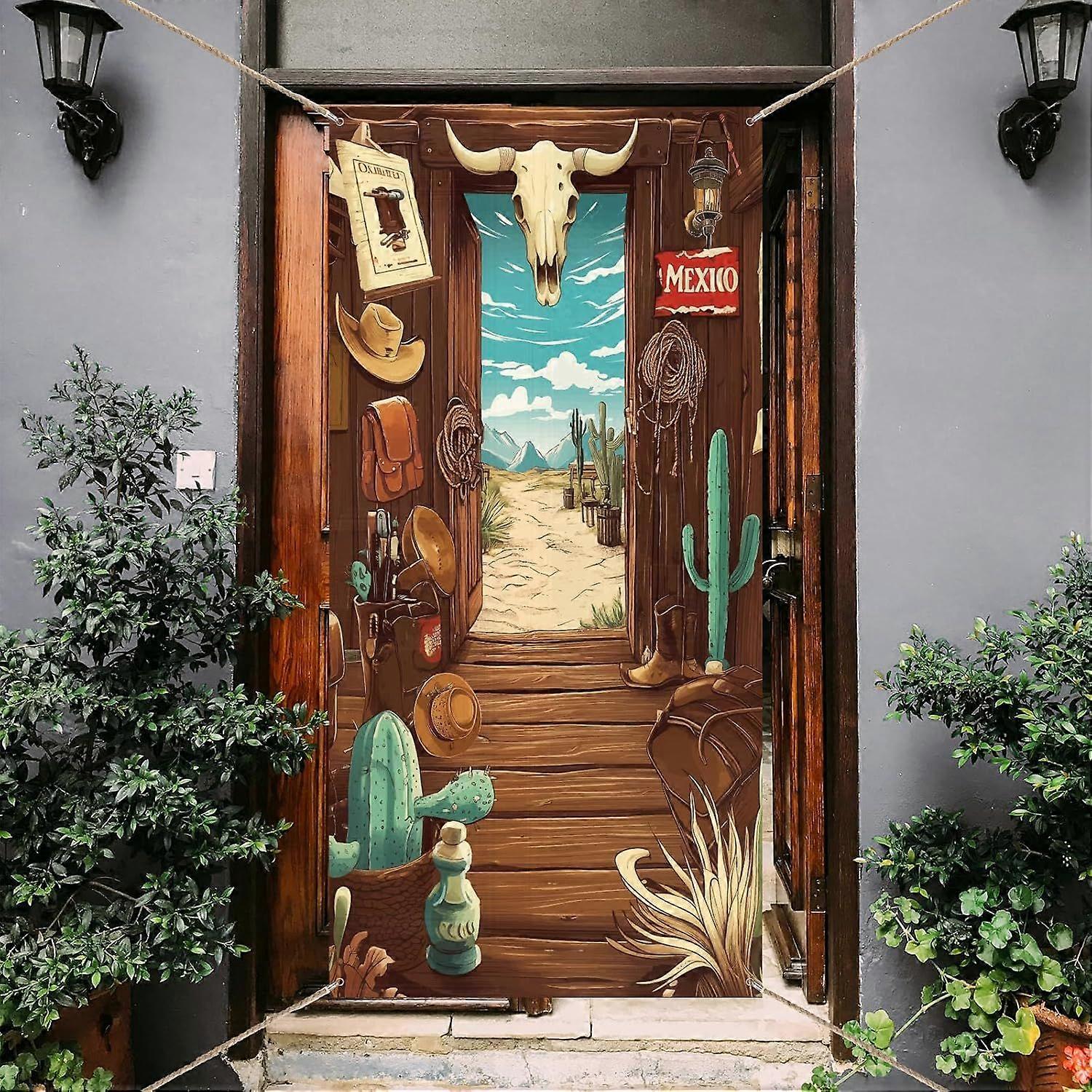 1 Pc Western Cowboy Door Banner Wooden Cabin Cow Skull Cowboy Gear ...